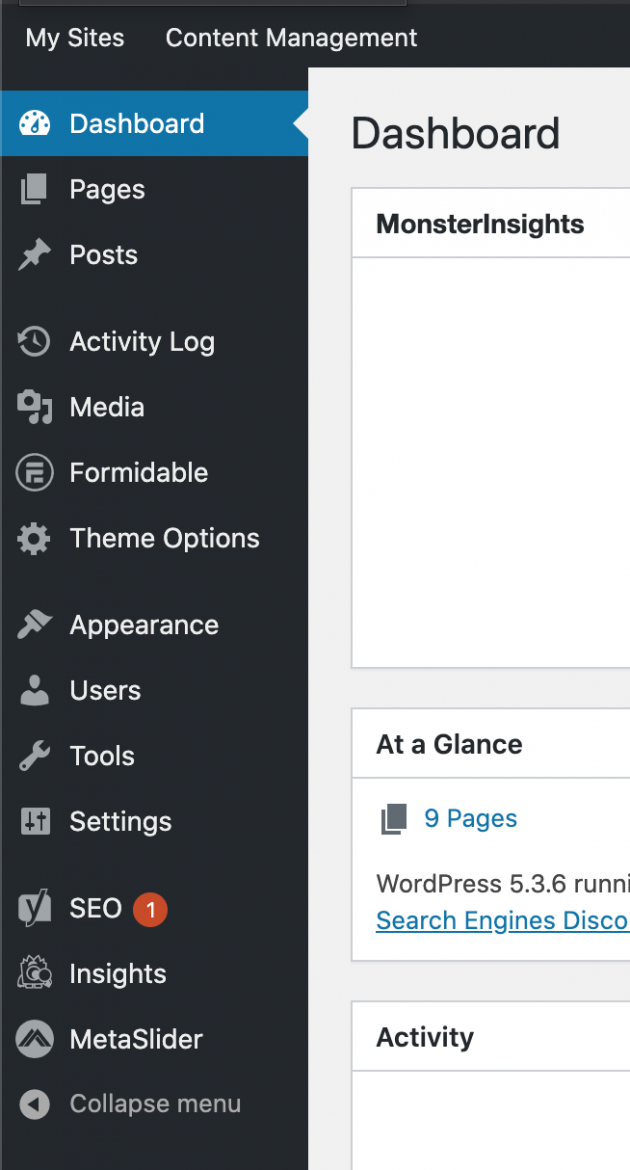 Dashboard - Wordpress Basics - University of Maine System