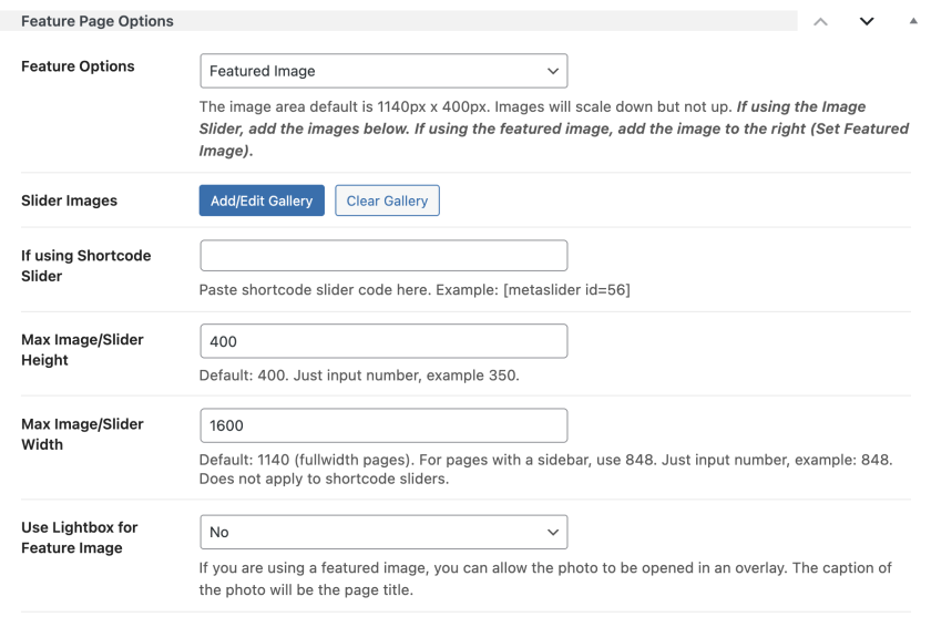 Feature Page Options - Wordpress Basics - University of Maine System